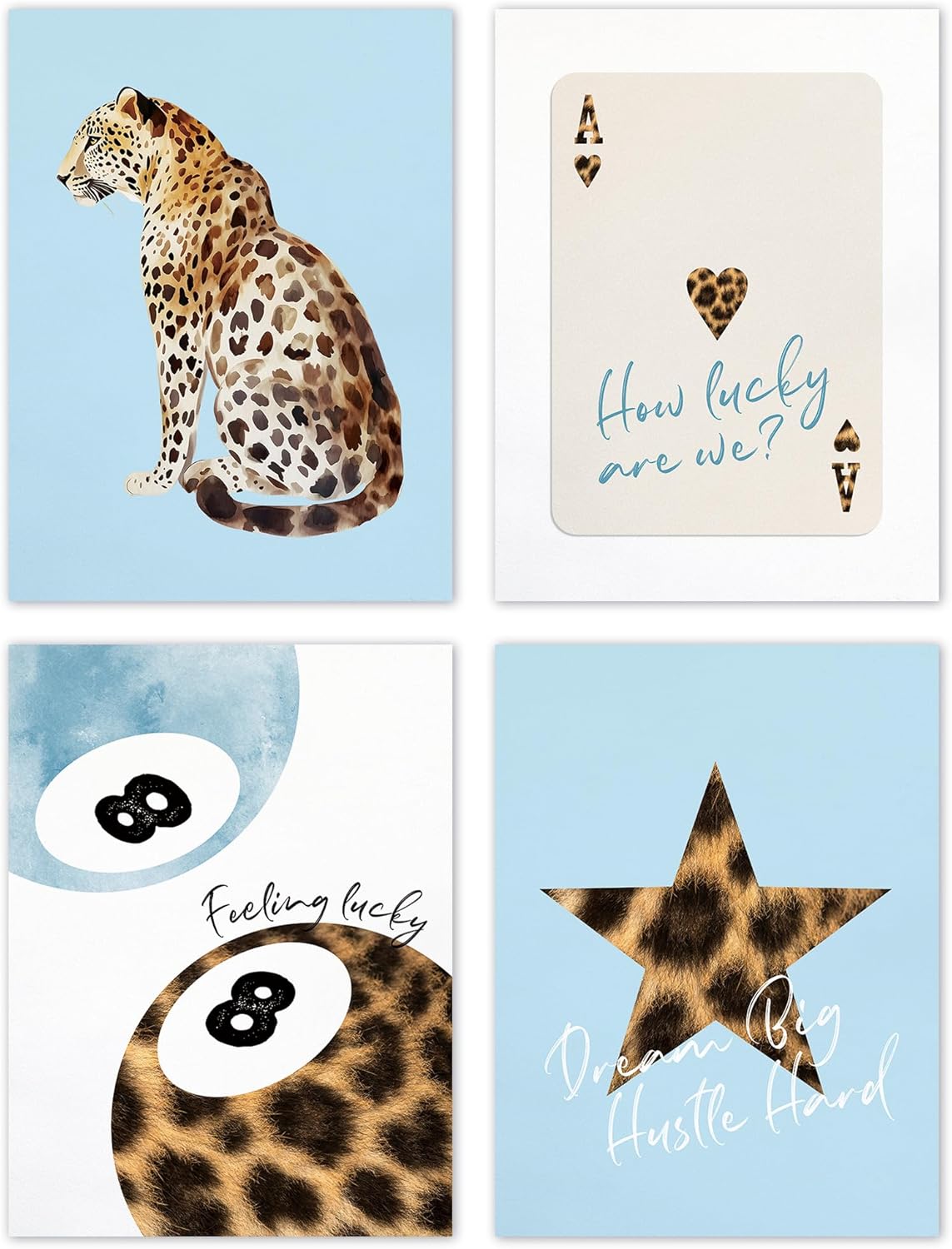 Hyjoy Blue Preppy Cheetah Posters Prints Unframed 12x16 Set of 4, Dark ...