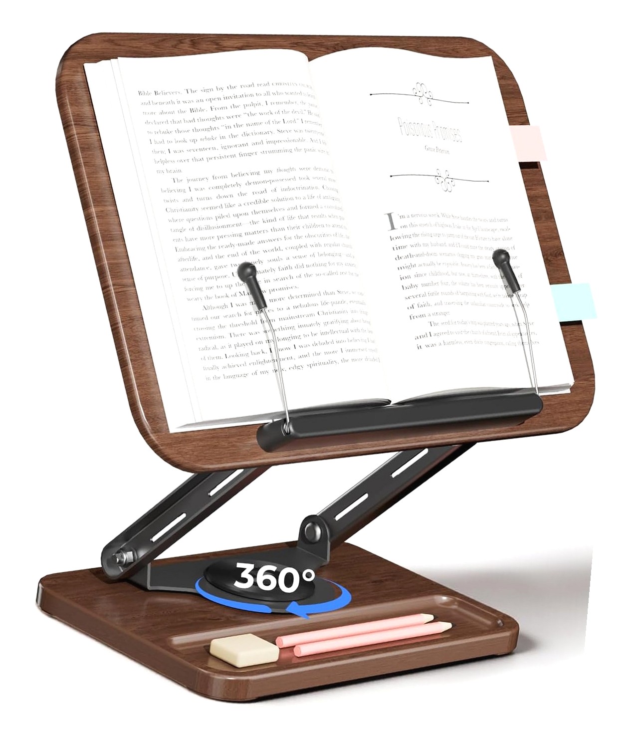 Hyjoy Book Stand for Reading, Book Holder with 360° Rotating Base and ...