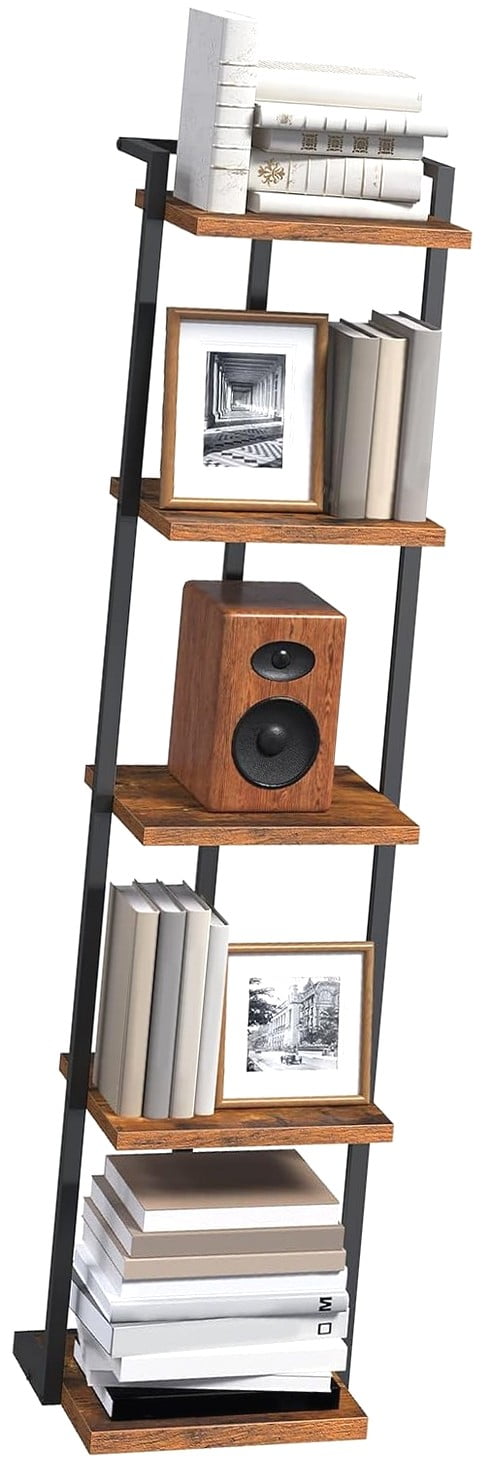 Hyjoy Bookshelf, 5-Tier Bookcase, Vertical Tall Narrow Book Storage for ...