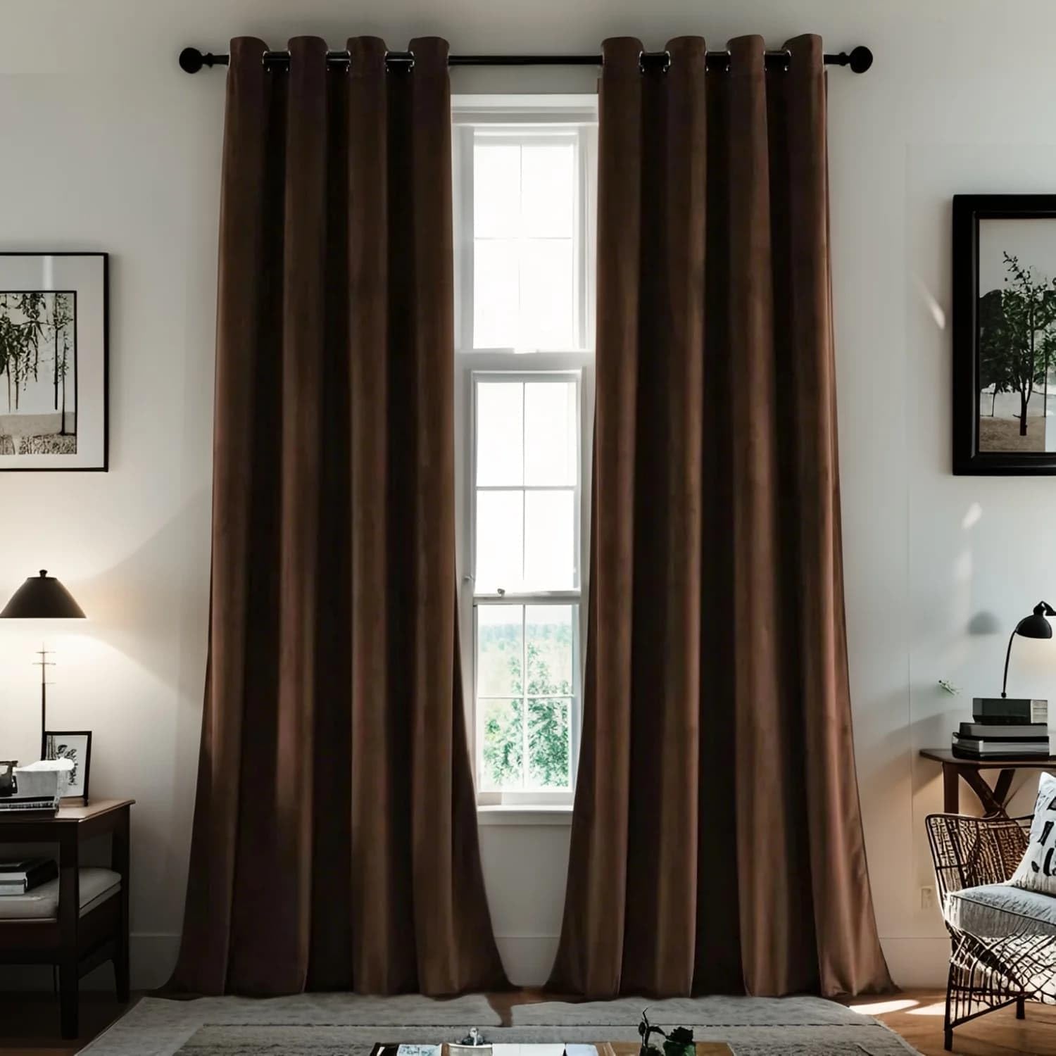 Hyjoy Brown 120 in Long Velvet Curtains with Grommet, Privacy Noise ...