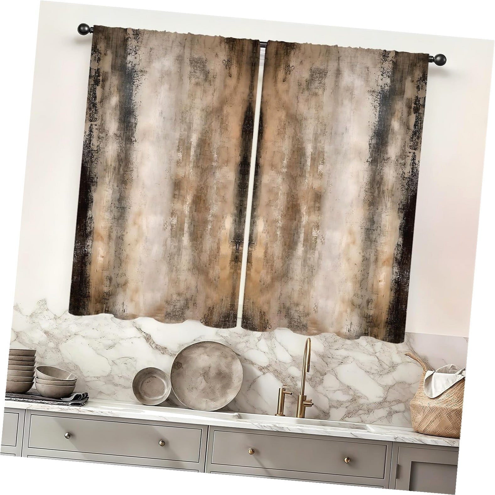 Hyjoy Burnt Brown and Grey Texture Kitchen Curtain 27.5W 39L Inch 2 ...
