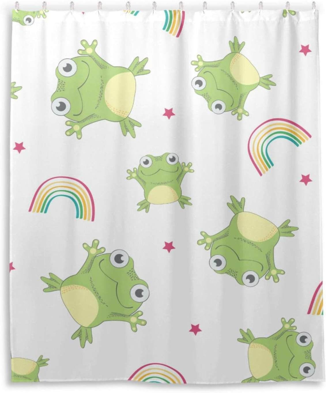 Hyjoy Cartoon Frogs Bathroom Waterproof Shower Curtain Set Bathtub