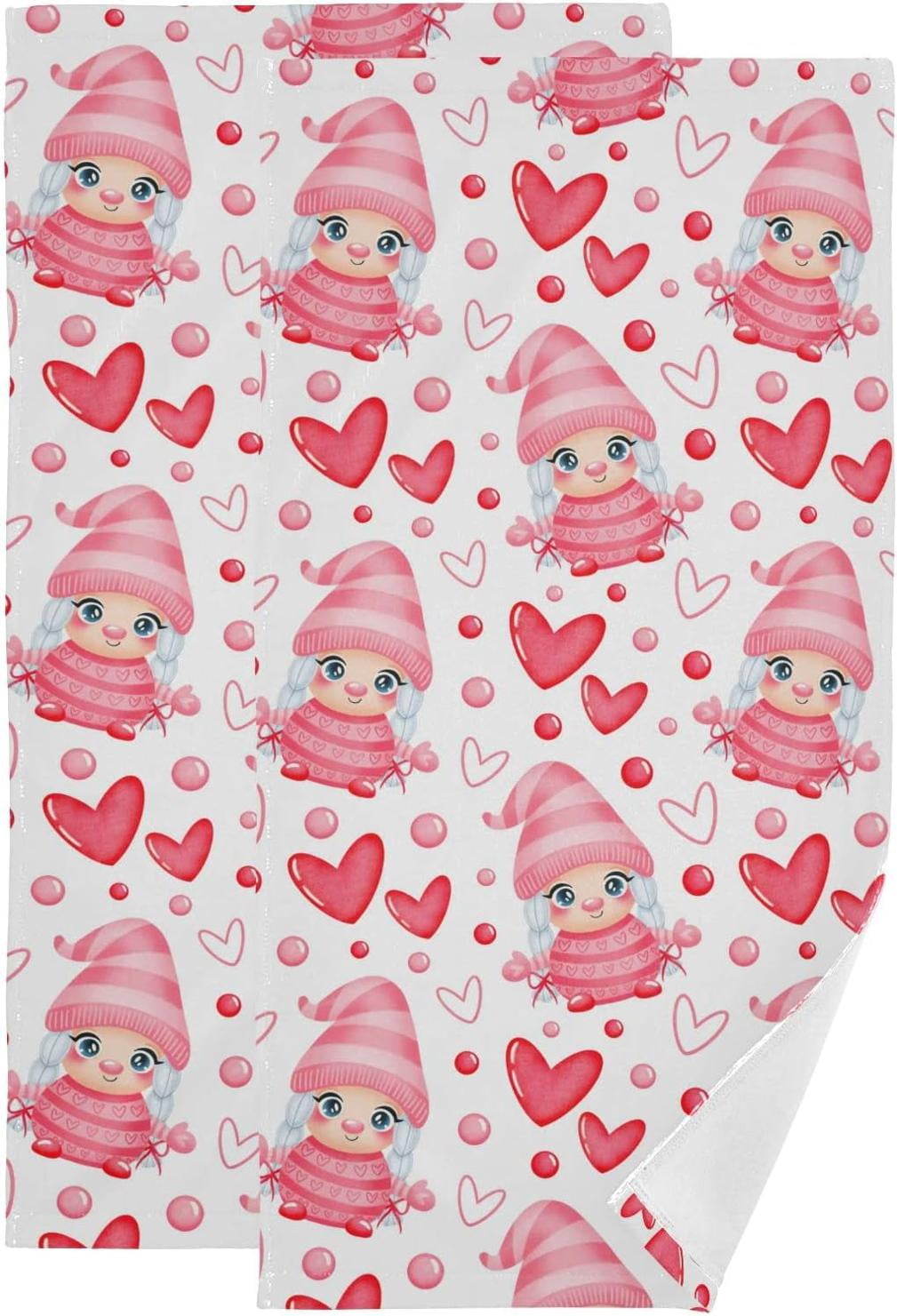 Hyjoy Cartoon Valentine Gnome Girl Hand Towels 2 Pack, Kitchen Towel Ultra Soft and Highly ...