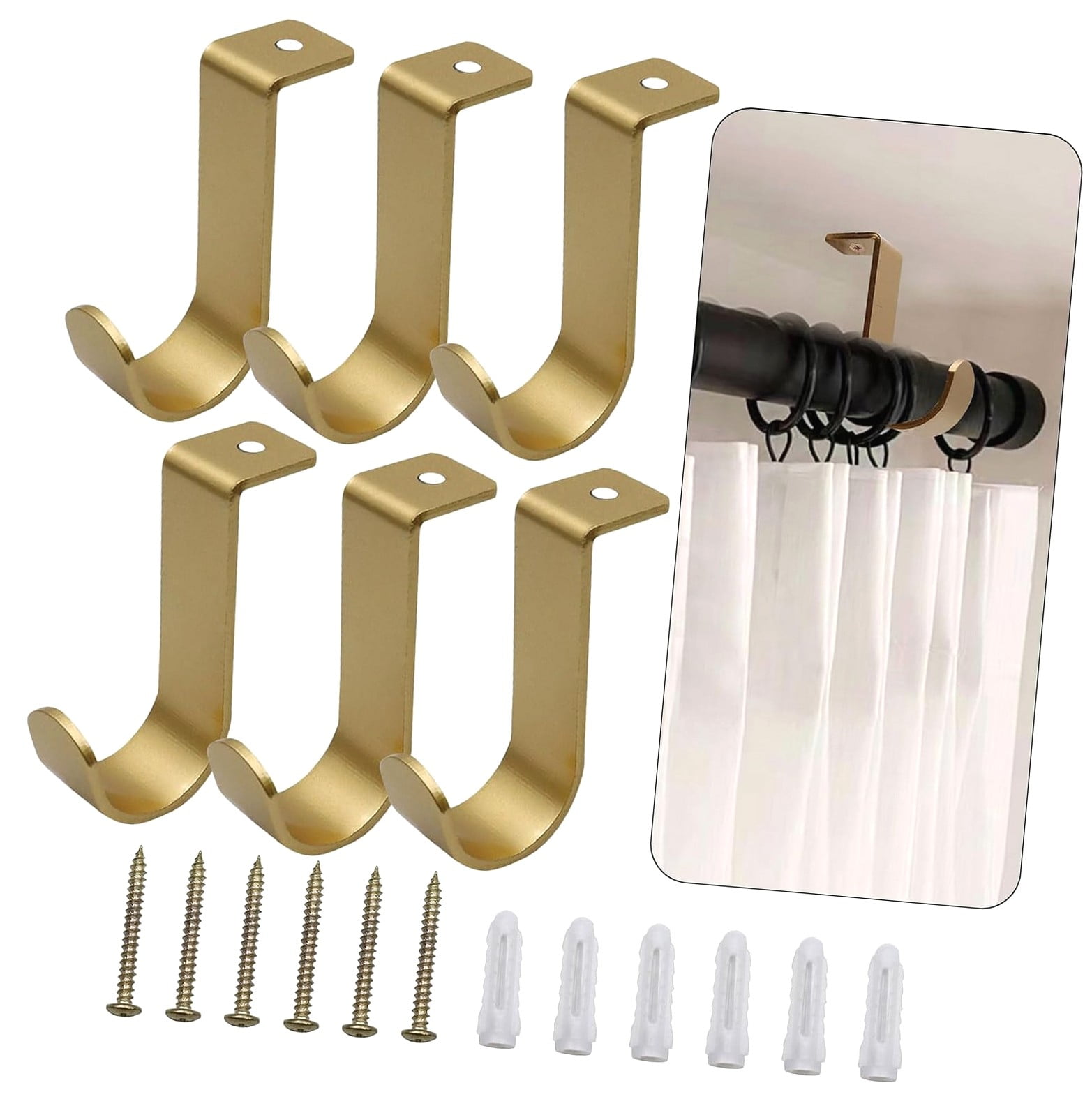 Hyjoy Ceiling Curtain Rod Brackets 6 Pack Metal Curtain Rod Holders ...