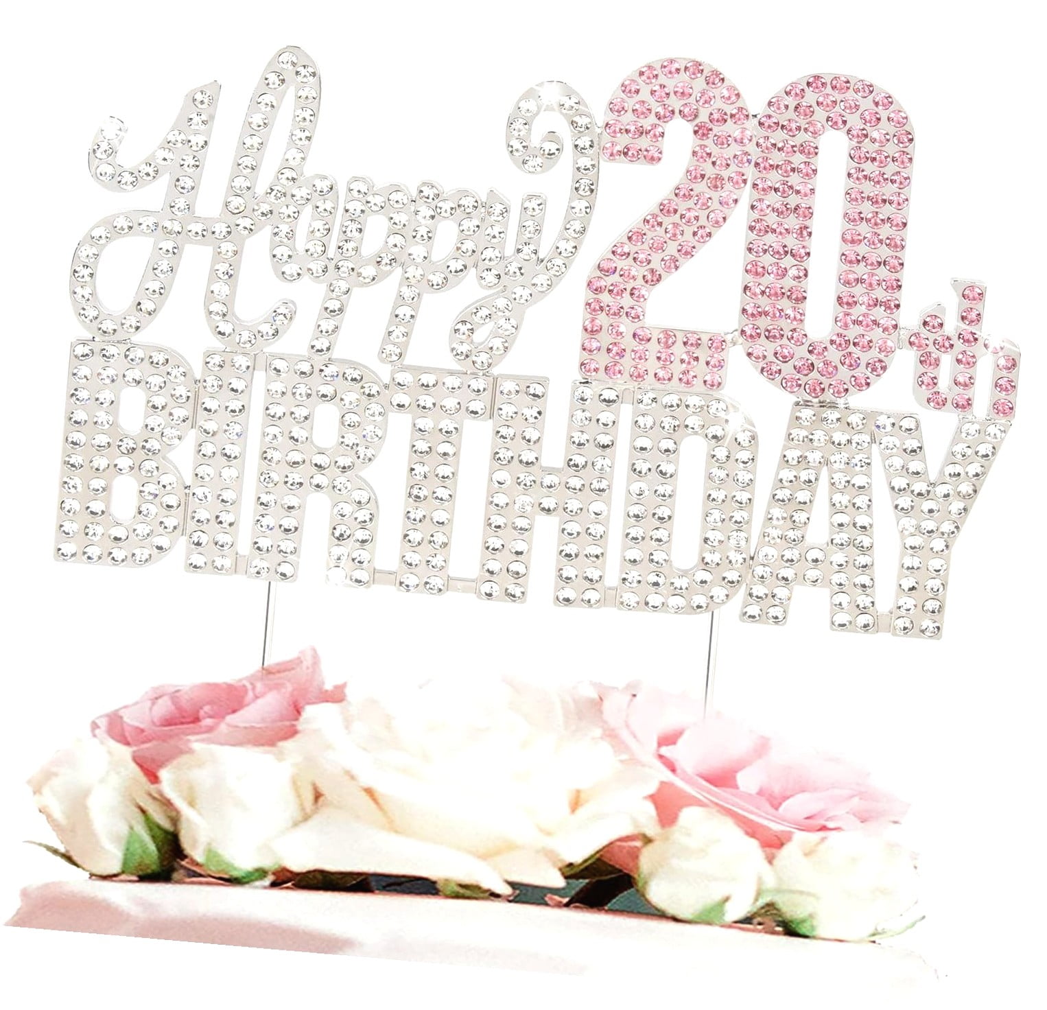Hyjoy Cheerful 20th Birthday Silver Rhinestone Cake Topper Hooray for ...