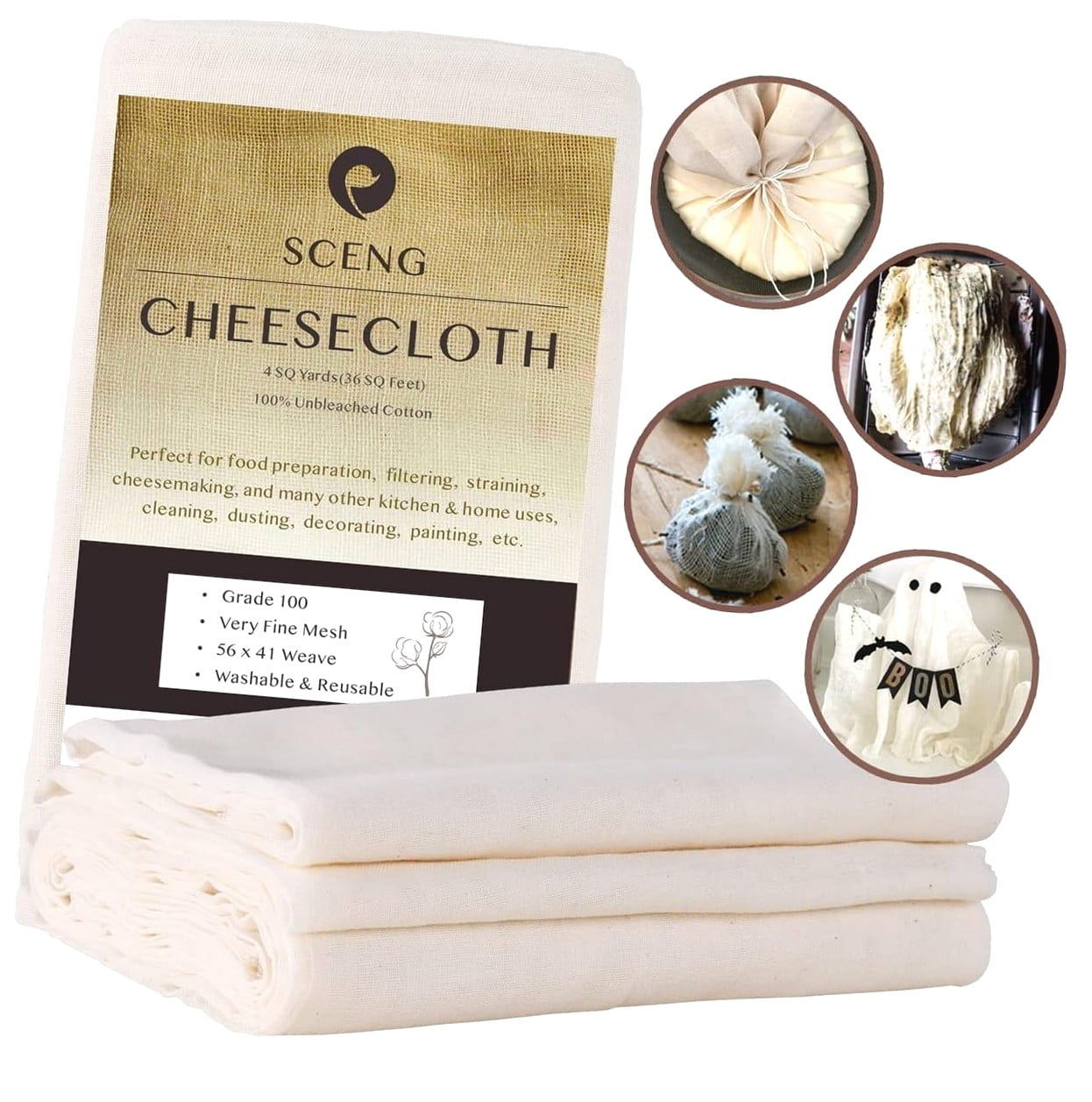 Hyjoy Cheesecloth, Grade 100, 36 Sq Feet, Cheese Cloths for Cooking ...