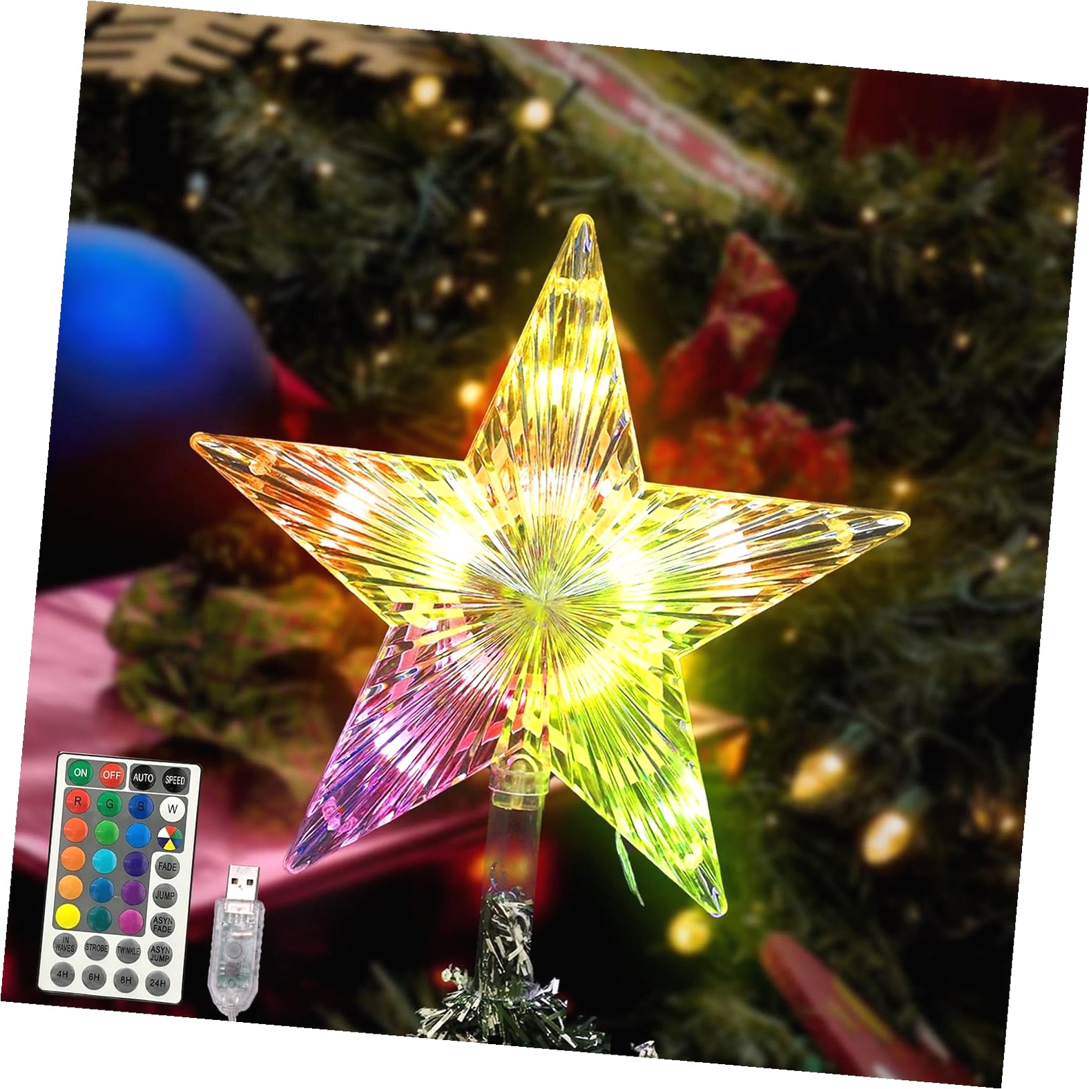 Hyjoy Christmas Tree Topper Star, 9.5 Inches Multi-Color Lighted ...