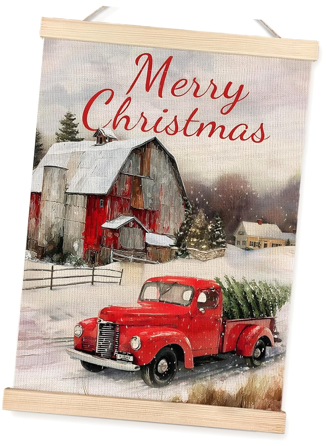 Hyjoy Christmas Wall Decoration, Red Truck Christmas Decor Poster ...