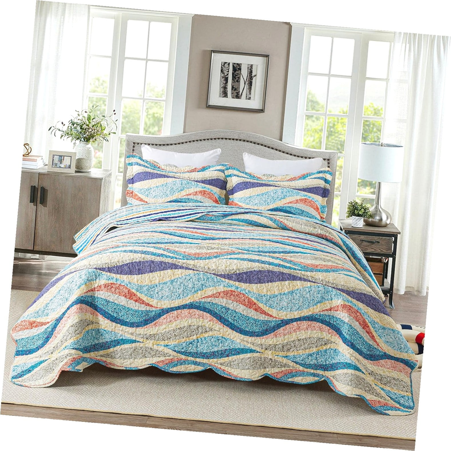 Hyjoy Coastal Quilt Sets Queen 3 Pieces Beach Quilt Sets Ocean ...