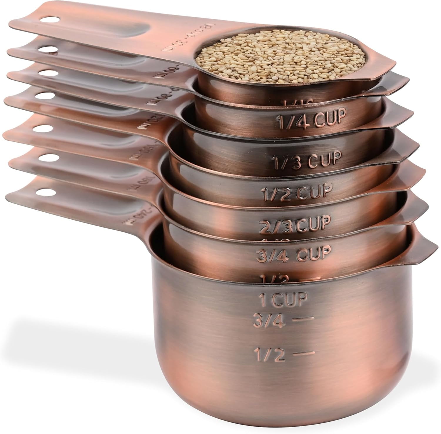 Hyjoy Copper Measuring Cups Set 7, Steel Set for Kitchen Baking, Metric ...