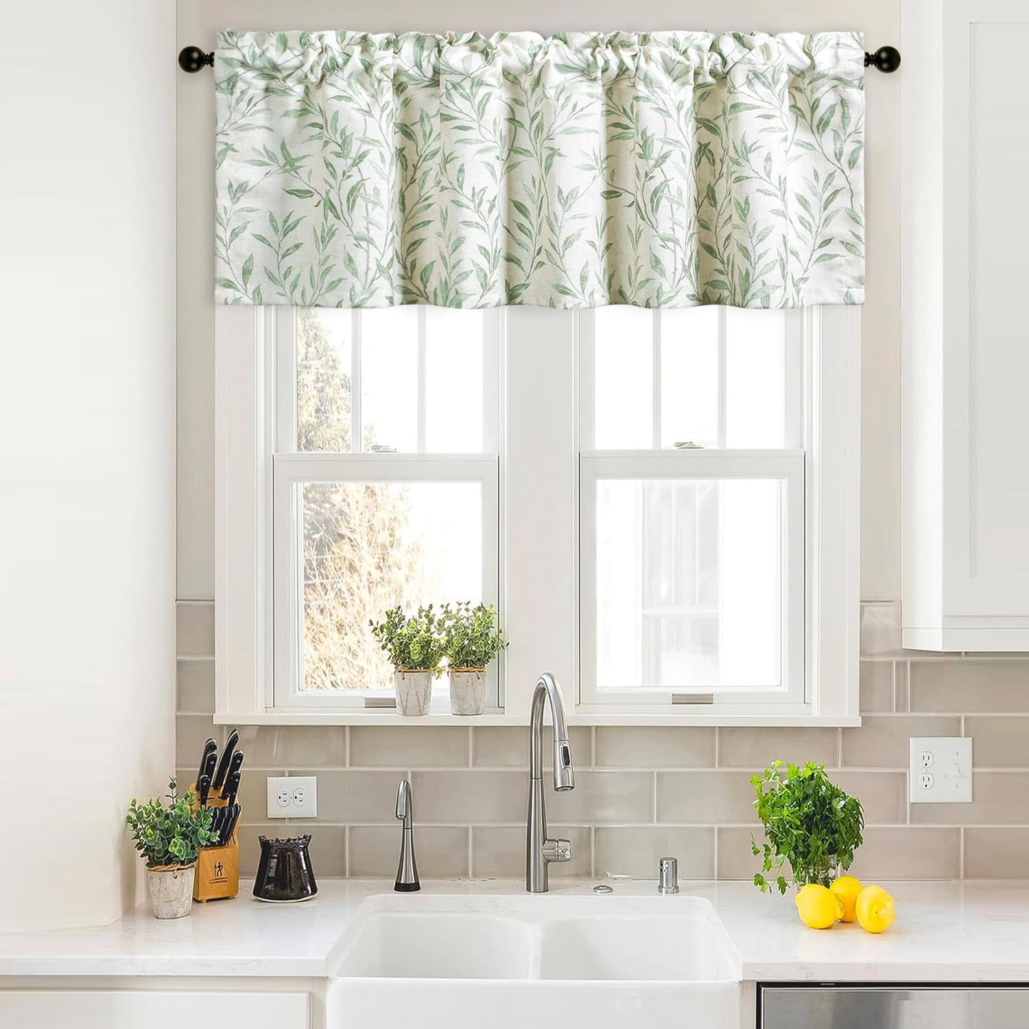 Hyjoy Curtains Valance for Kitchen Window, Pattern Rod Pocket Valance ...