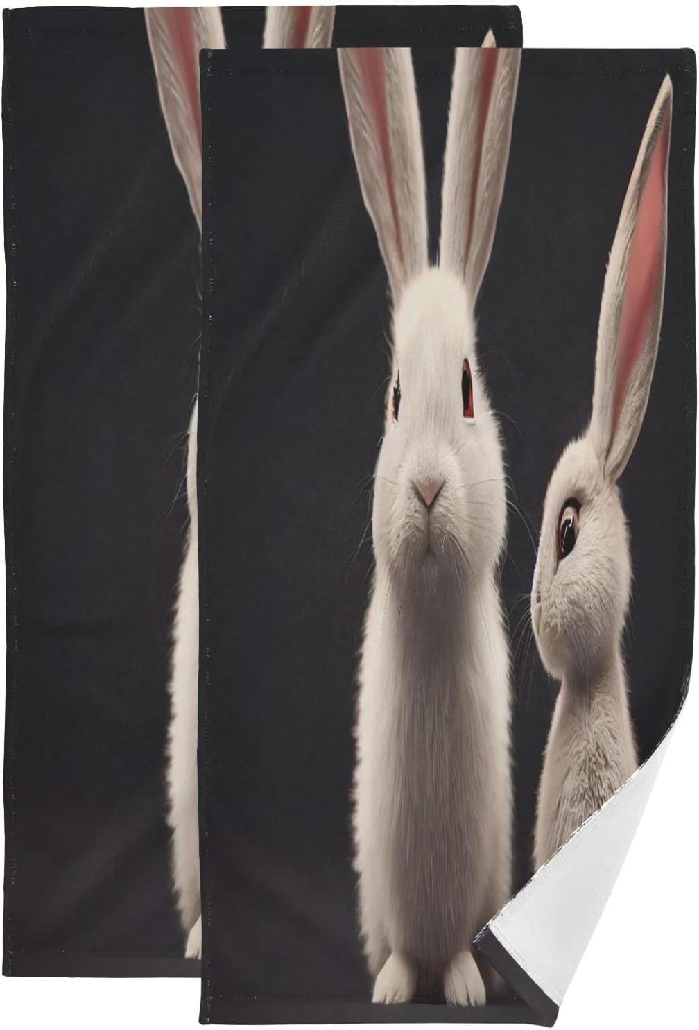 Hyjoy Cute Fuzzy Rabbits Hand Towels 2 Pack, Easter Bunny Kitchen Towel Ultra Soft and Highly ...