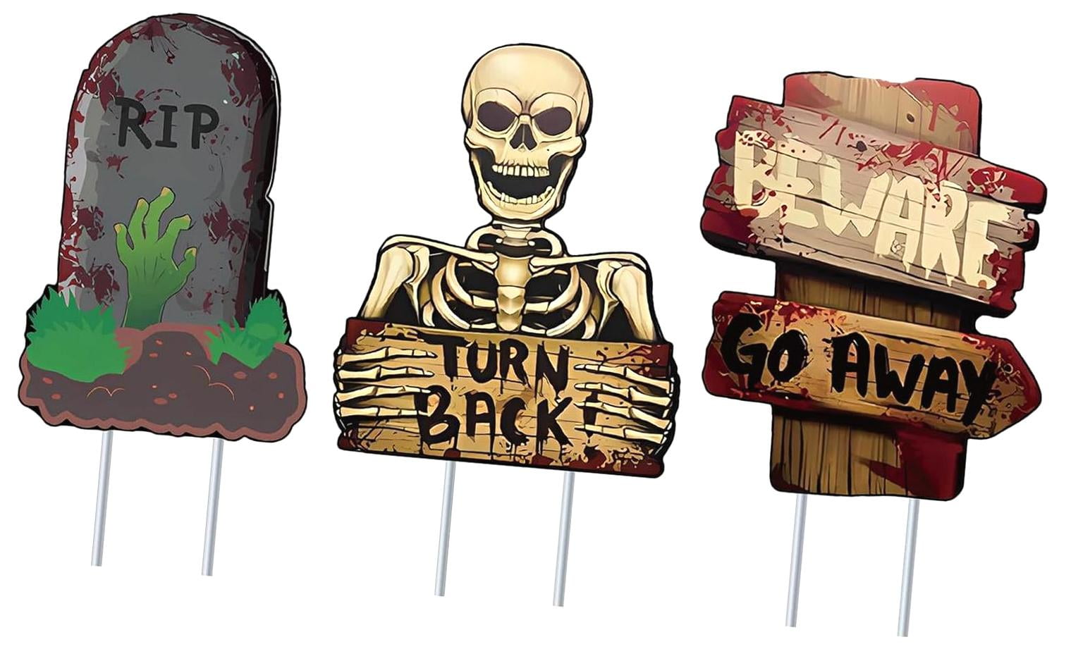 Hyjoy Decorations Beware Signs 12"X9" Yard Stakes Creepy Assorted ...