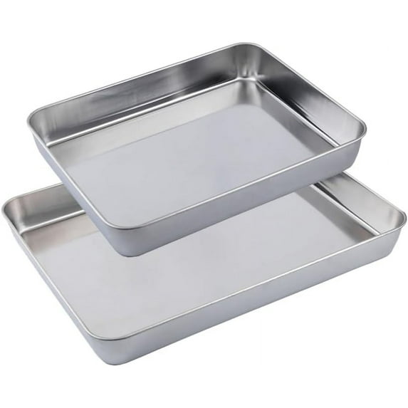 Hyjoy Deep Baking Pans Set, 16 12 Inch Large Steel Cake Pans, Rectangular Metal Cookie for Oven ...