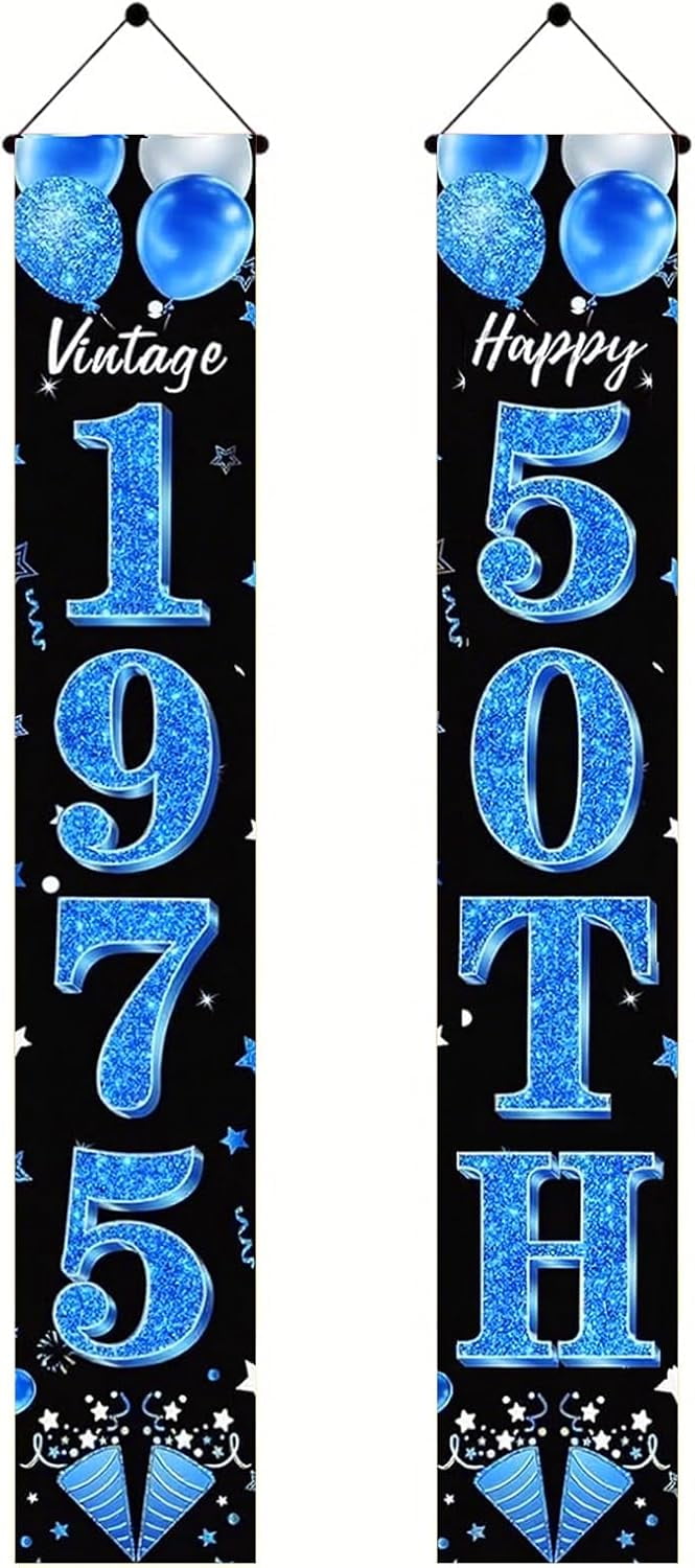 Hyjoy Door Banner Set 12x71 Inch 1975 50th Blue Vertical Porch Sign ...
