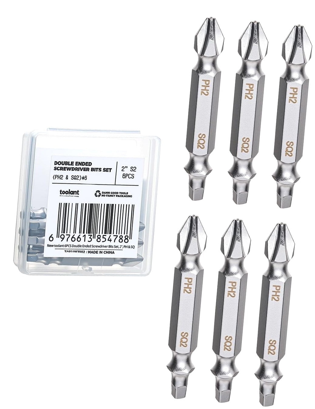 Hyjoy Double-Ended Screwdriver Bit, 6Pcs 2 Inch PH2/SQ2, #2 /#2 Square ...