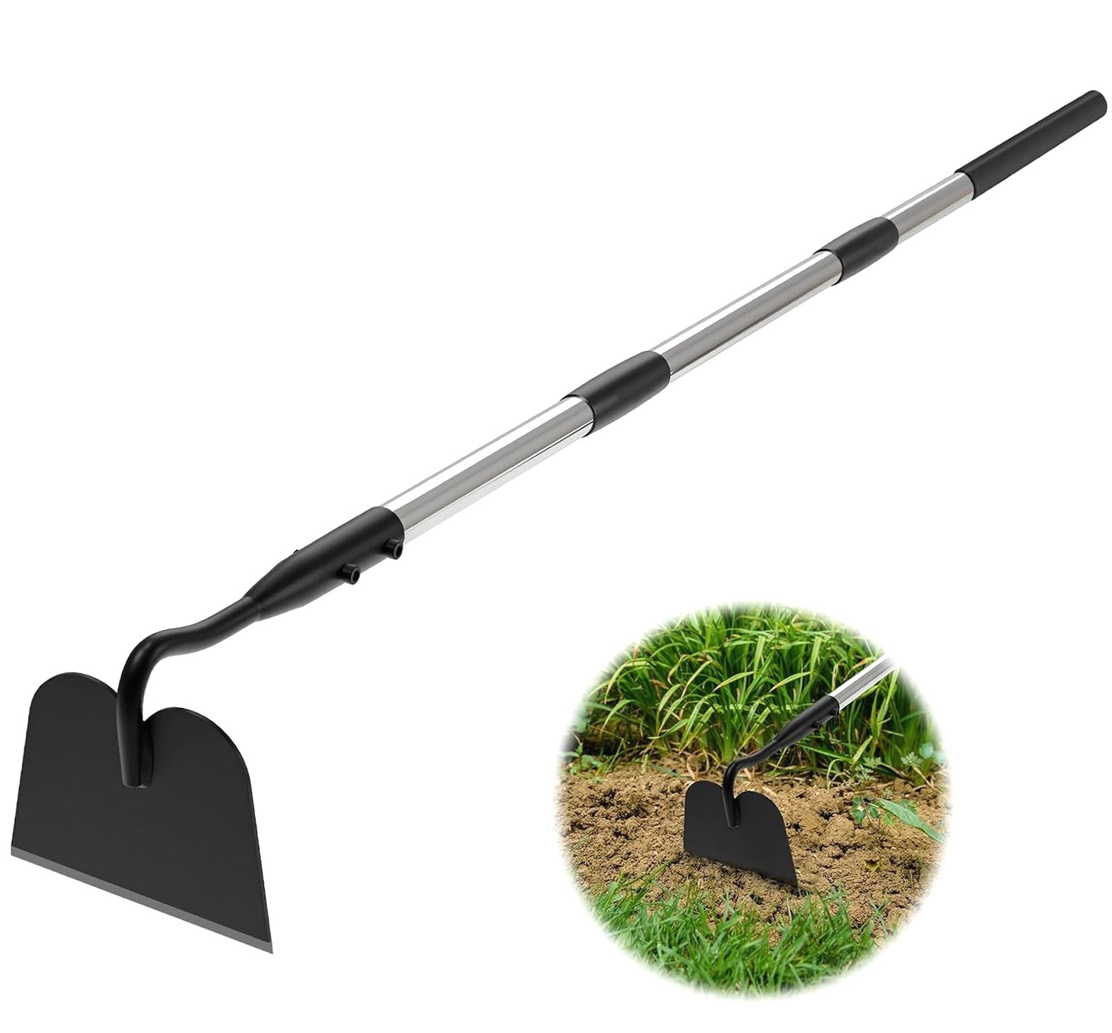 Hyjoy Draw Hoe, Hoes for Weeding Long Handle, Stand Scraping Weeder for ...