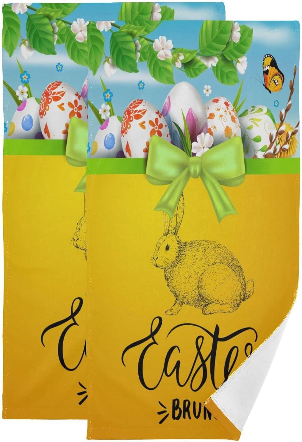 Hyjoy Easter Colorful Eggs Flowers Hand Towels 2 Pack, Bunny Blossom Tree Kitchen Towel Ultra ...