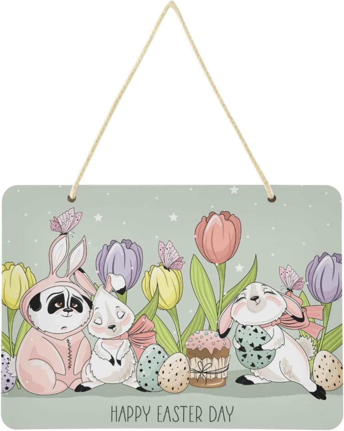 Hyjoy Easter Panda Bunny Welcome Sign Front Door Decor Wall Hanging ...