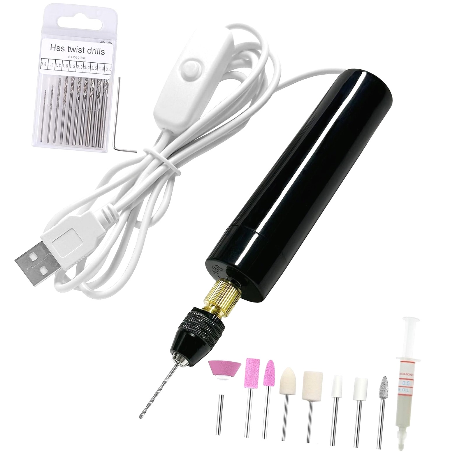 Hyjoy Electric Drill, 3-Jaw Hand Drill with 9-Piece Drill Bits and Sand ...