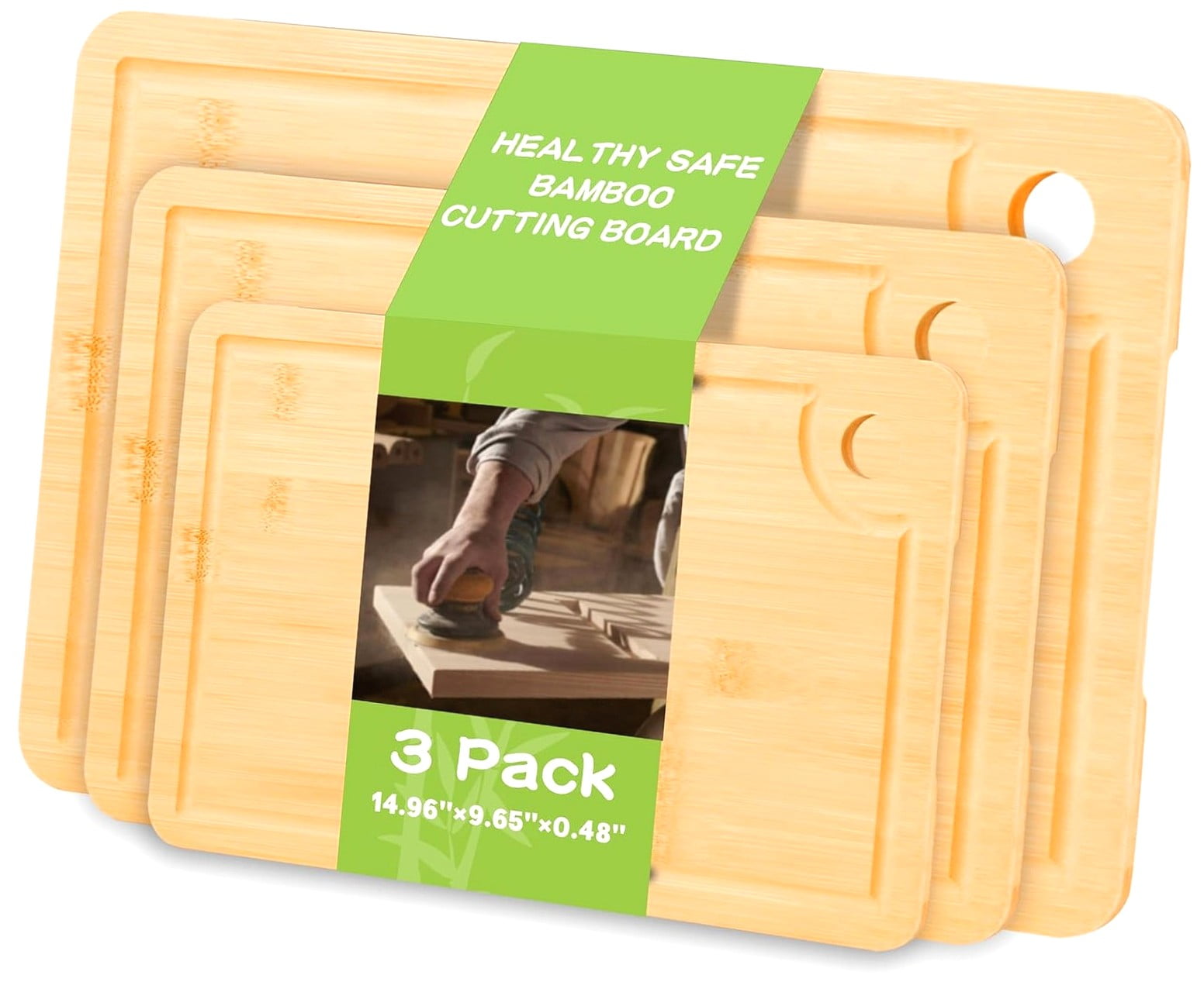 Hyjoy Extra Large Boards for Kitchen, Reversible Wood with Side Handles ...