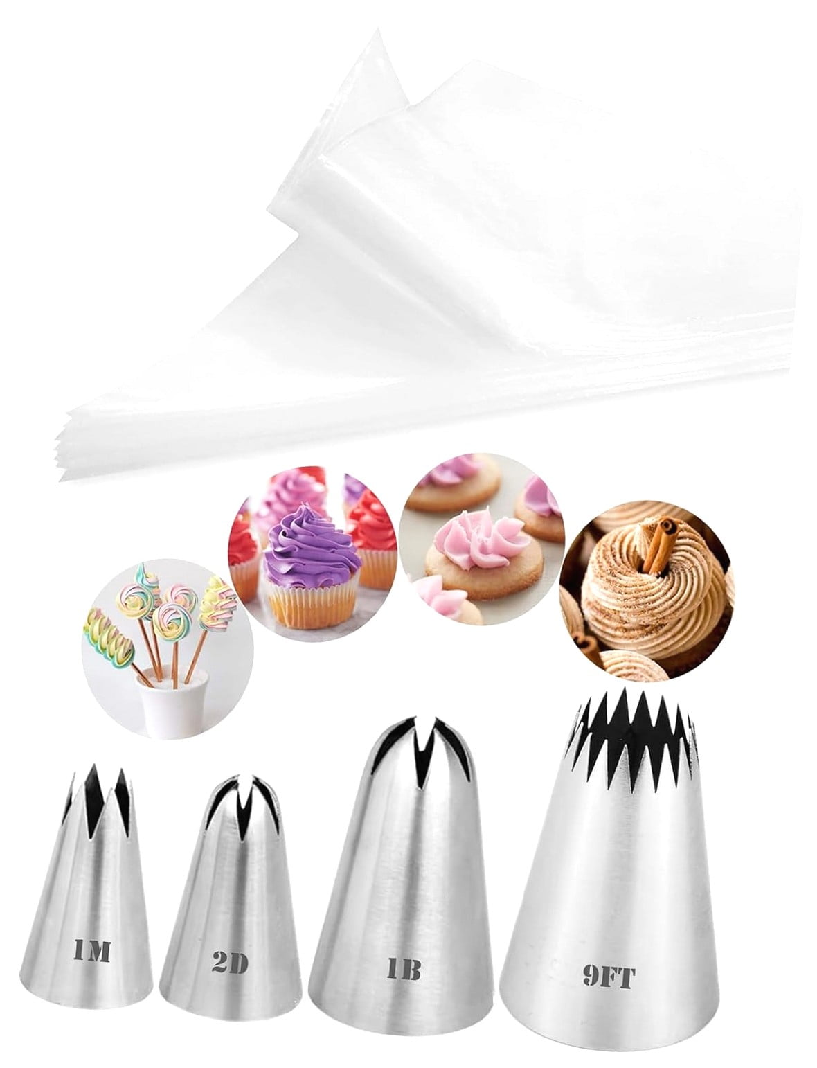Hyjoy Extra Large Piping Tips and Bags, 9FT 1B 2D 1M Icing Tips with ...