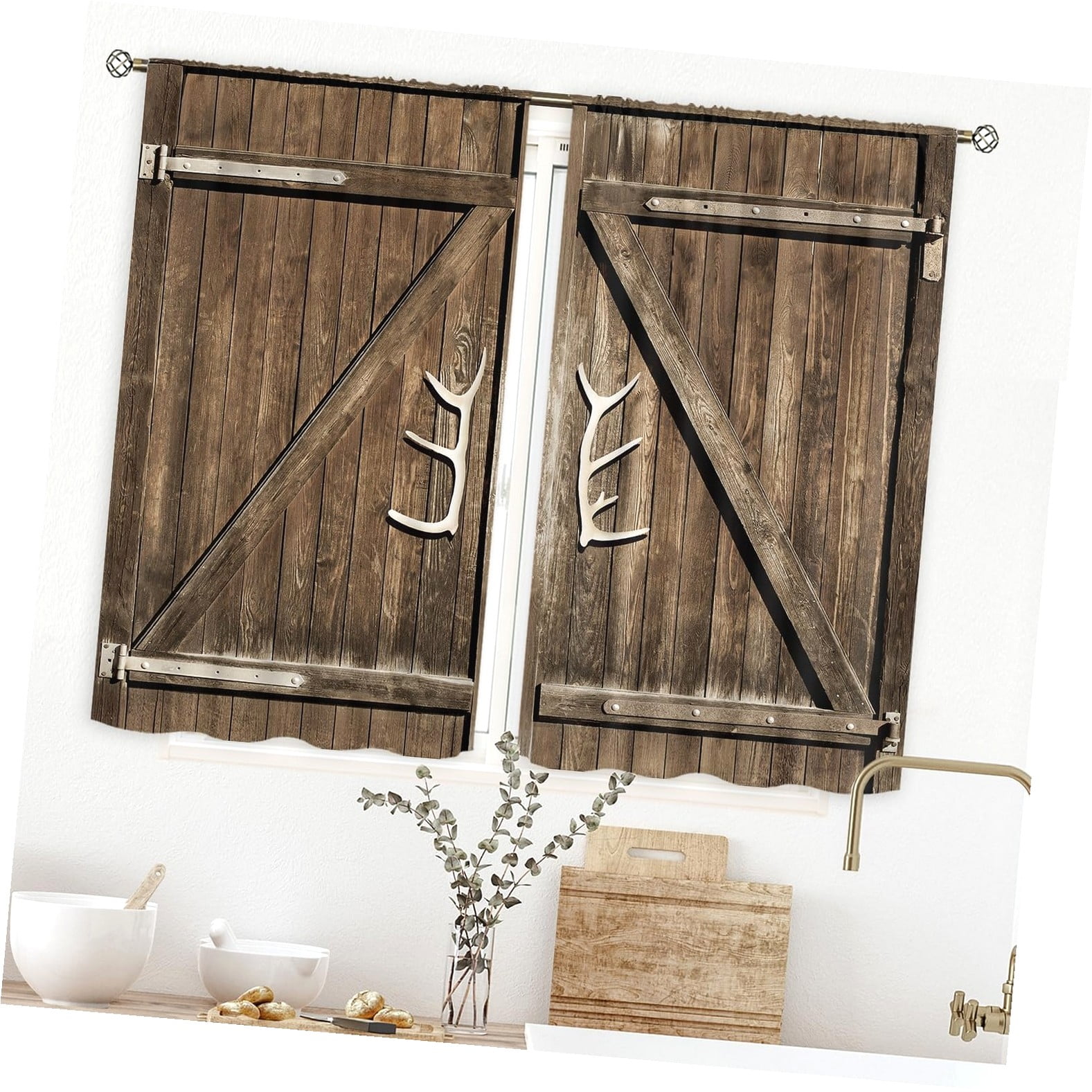 Hyjoy Farmhouse Kitchen Curtains Rod Pocket 27.5W 39L Inch Brown Barn ...