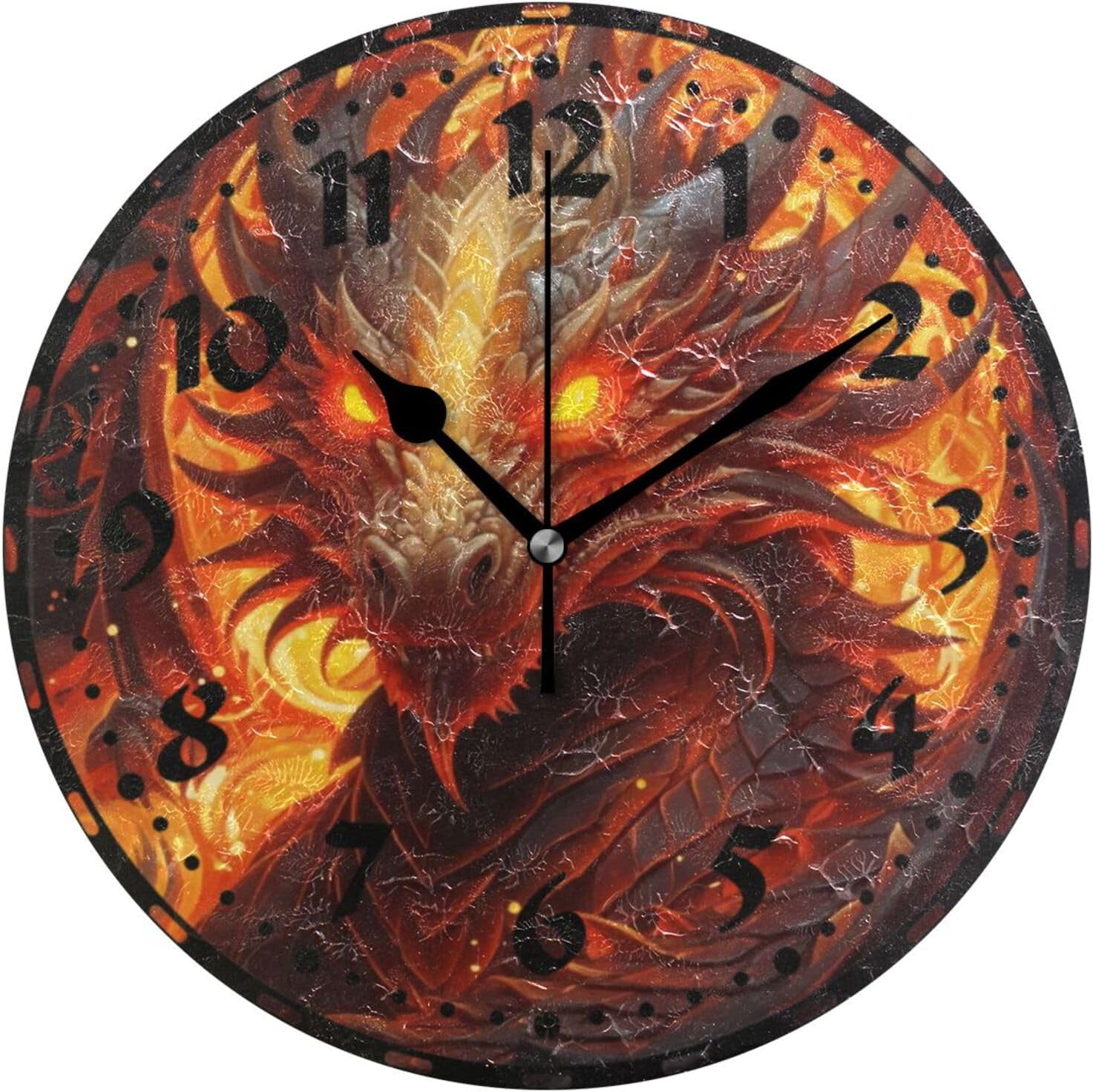 Hyjoy Fire Dragon Pattern Wall Clock, Silent Non Ticking 10 Inch ...