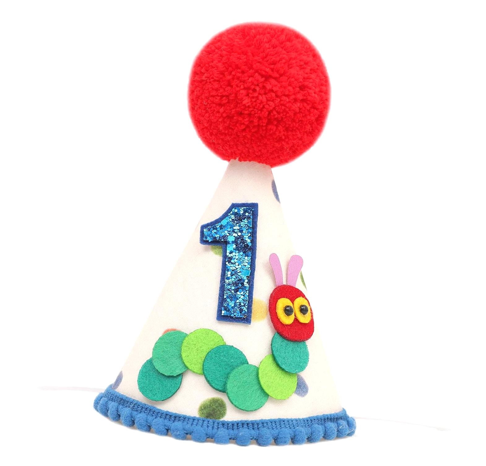 Hyjoy First Birthday Party Hat with Design, White Cone with Red Pom Pom ...