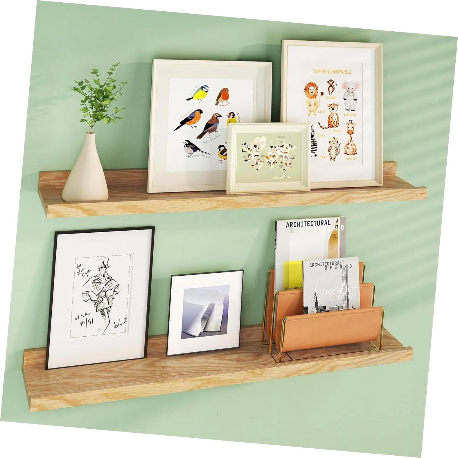 Hyjoy Floating Picture Ledge Shelves 36 Inch Wood Pair, Rustic Wall ...
