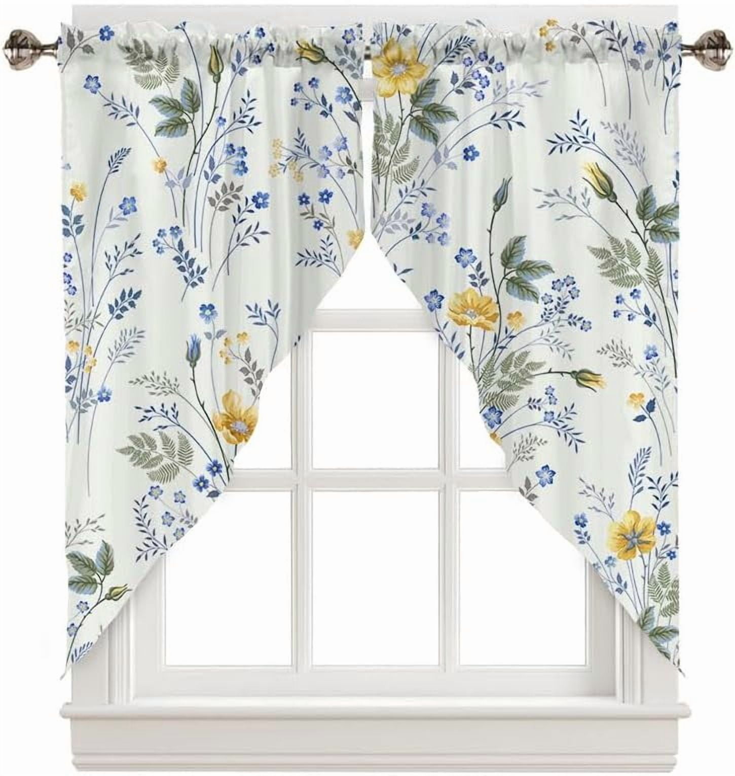 Hyjoy Floral Kitchen Valances for Blue Window Valances Rod Pocket ...