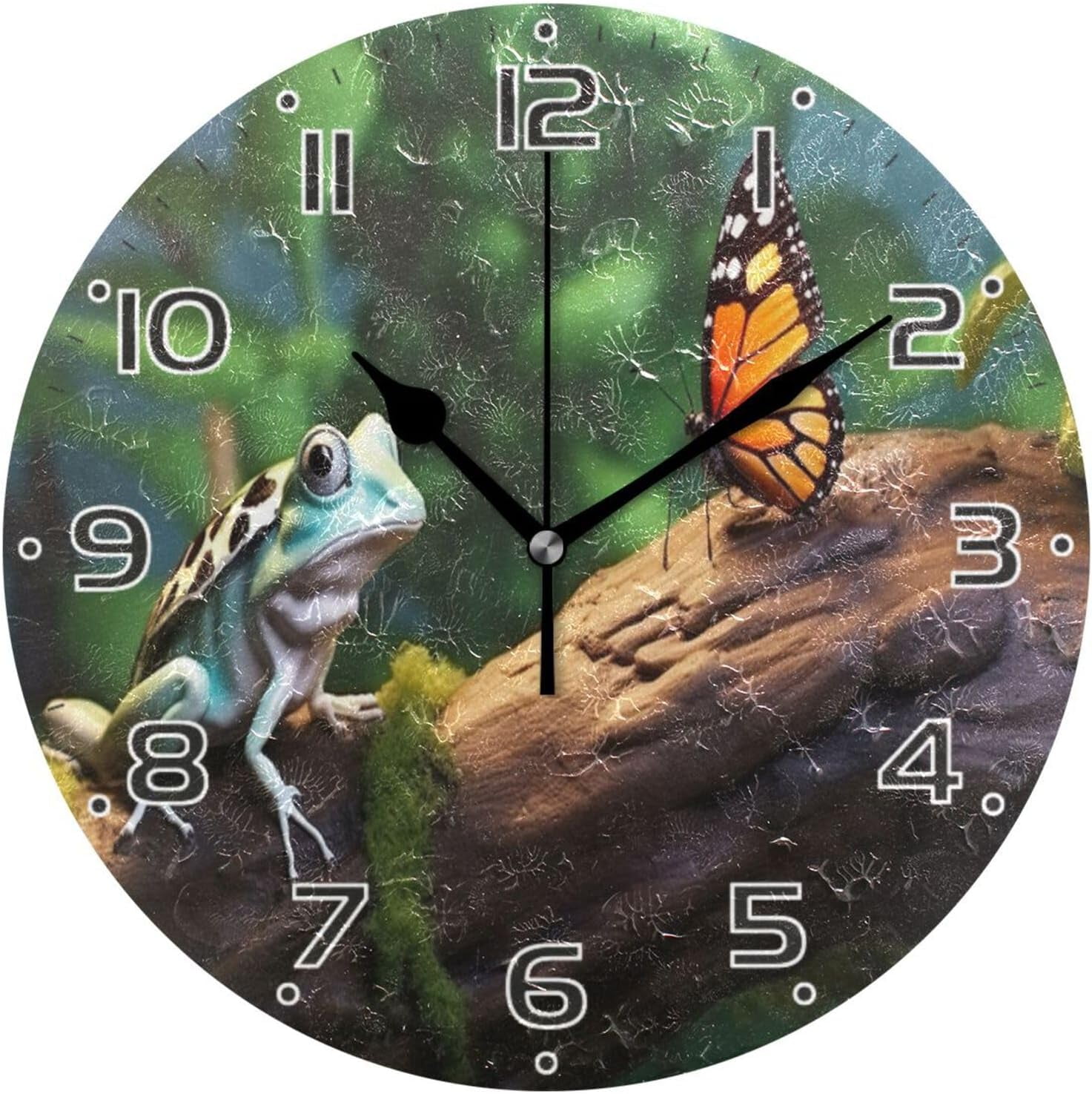 Hyjoy Frog and Butterfly Clock Silent Round Wall Clock Non Ticking ...