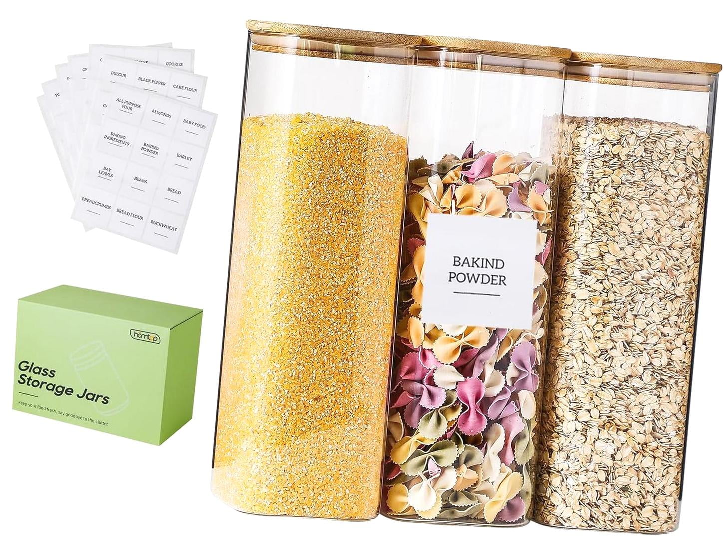 Hyjoy Glass Jars 3 Pack, 74 Oz Airtight Square Storage Containers, High ...