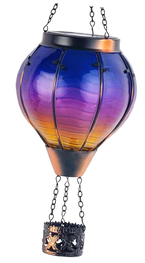Hyjoy Glass Solar Lantern with Flickering Flame, Hanging Hot Air ...