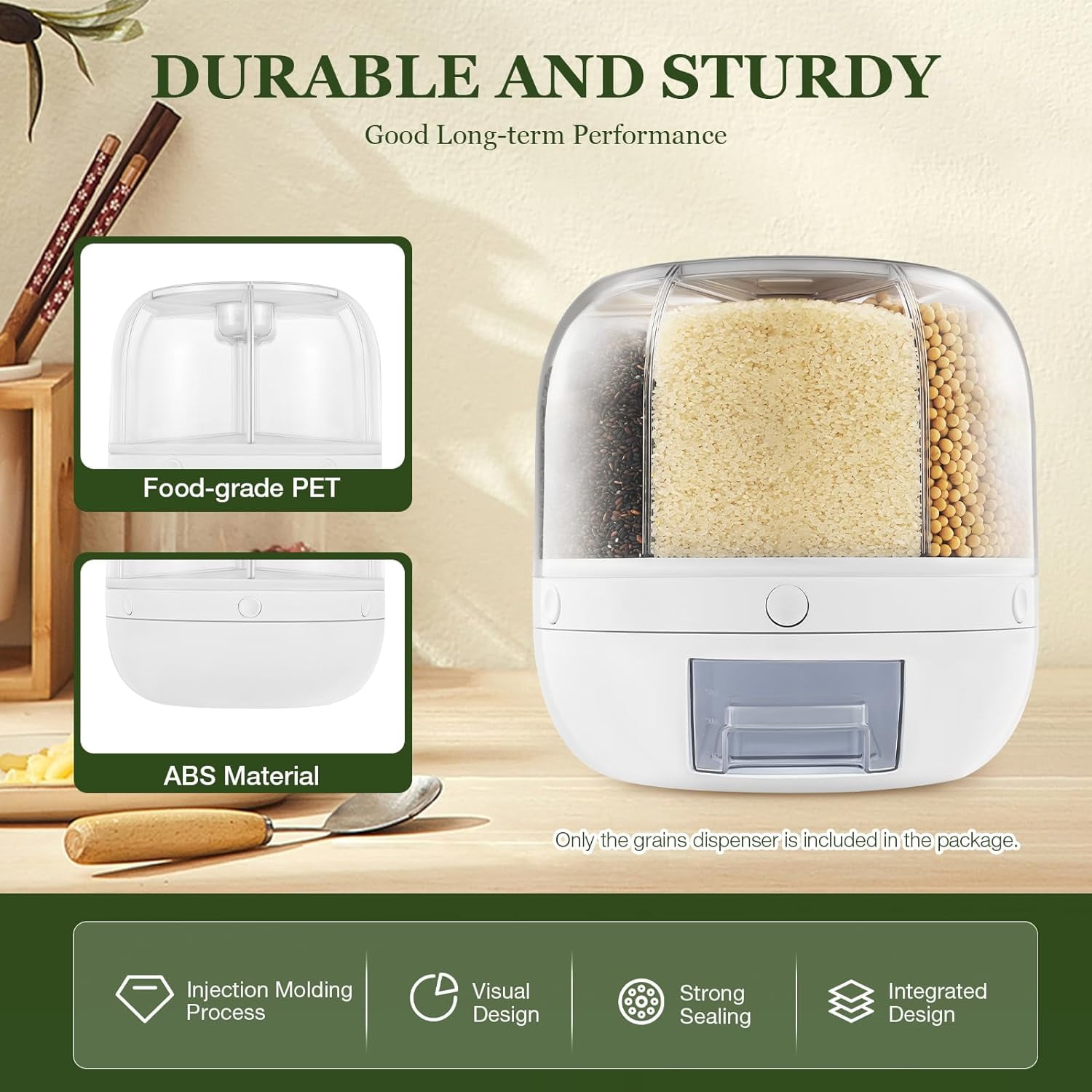 Hyjoy Grain Dispenser, 6 in 1 Rotating Dry Food Grain Container ...
