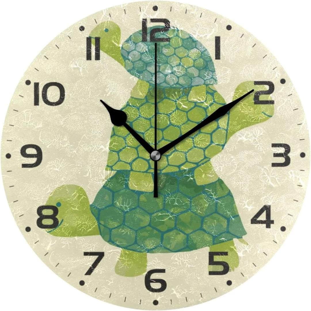 Hyjoy Green Sea Turtles Wall Clock 10 Inch Silent Non Ticking Round ...