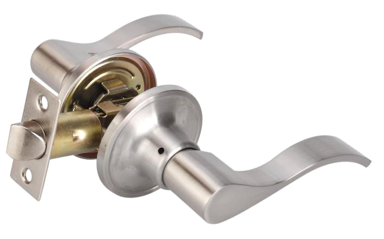 Hyjoy Hall/Closet Lever Handle Lock in Brushed Nickel, Traditional Wave ...