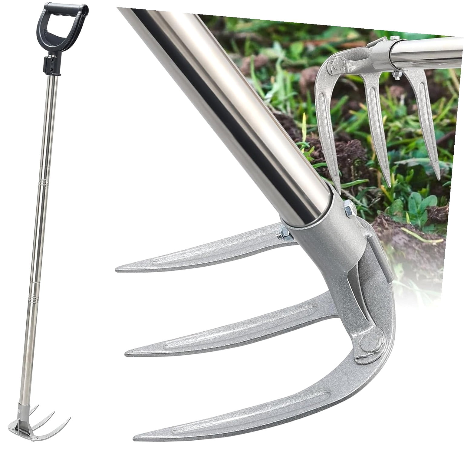 Hyjoy Hand Rake Long Handle 74" Cultivator Weeding Rakes for Out Deep ...