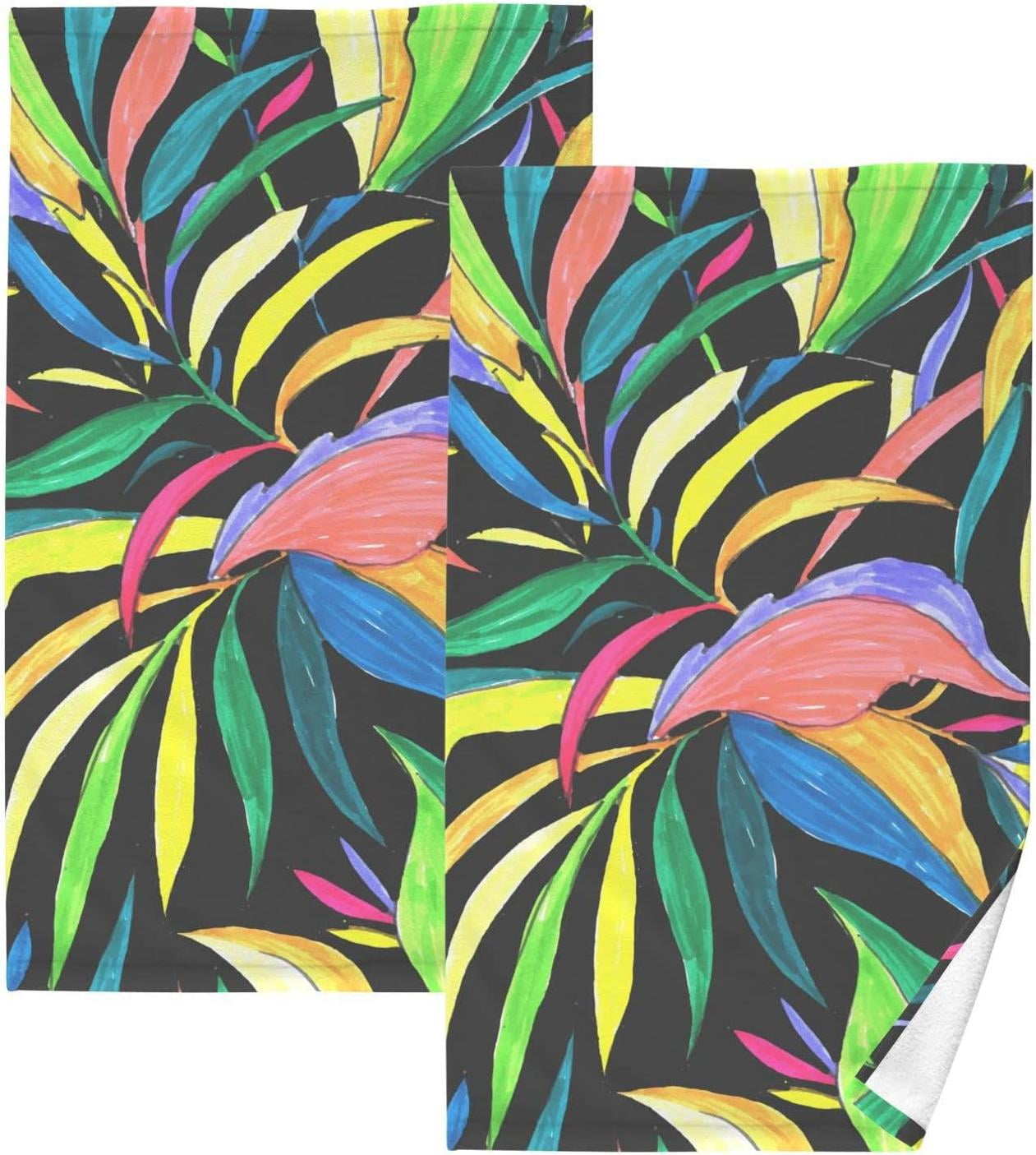 Hyjoy Hand Towels Colorful Tropical Leaves Patterned 2 Pack, Cotton ...