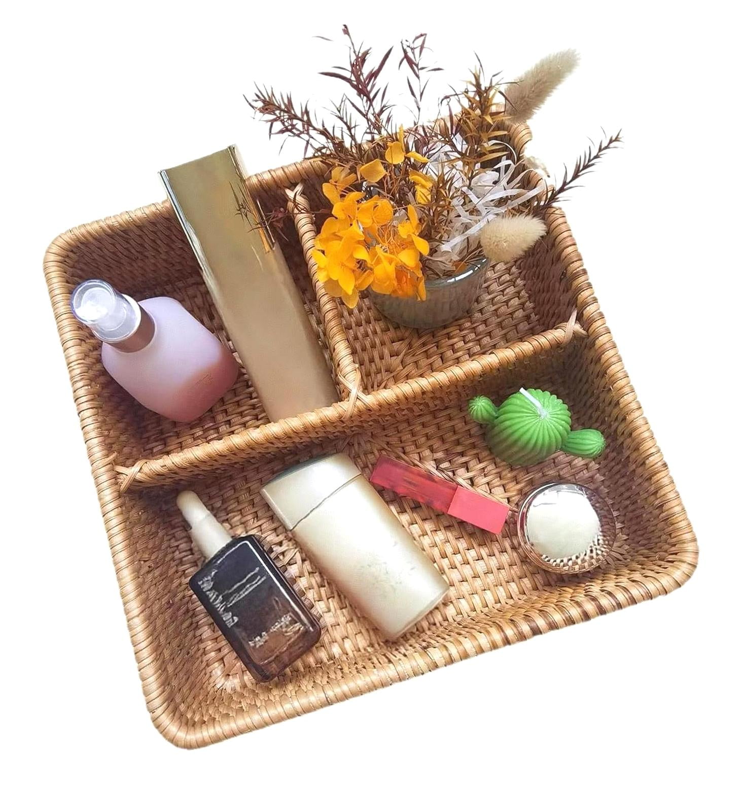Hyjoy Handwoven Rattan 3-Compartment Candy Snacks Storage Box-10.6x10 ...