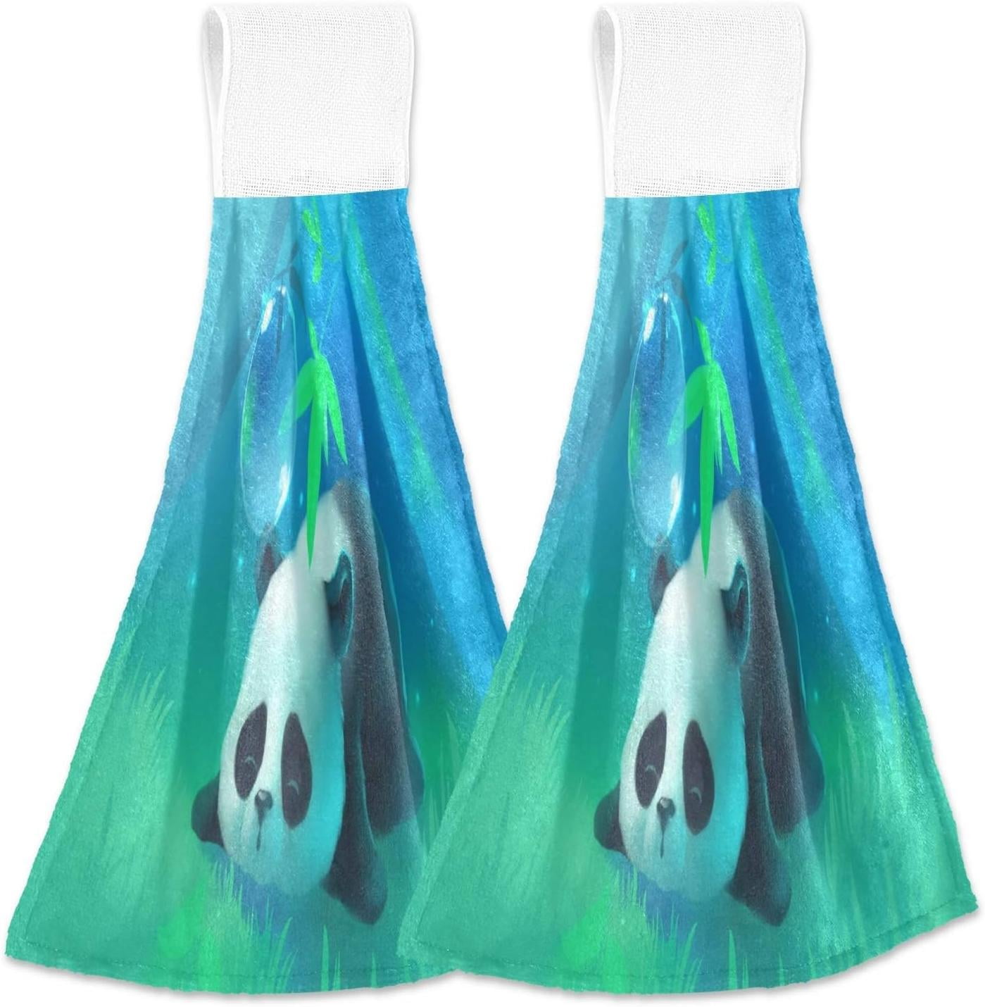 Hyjoy Hanging Kitchen Hand Towels Dishcloths Sets with Loop Panda Water ...
