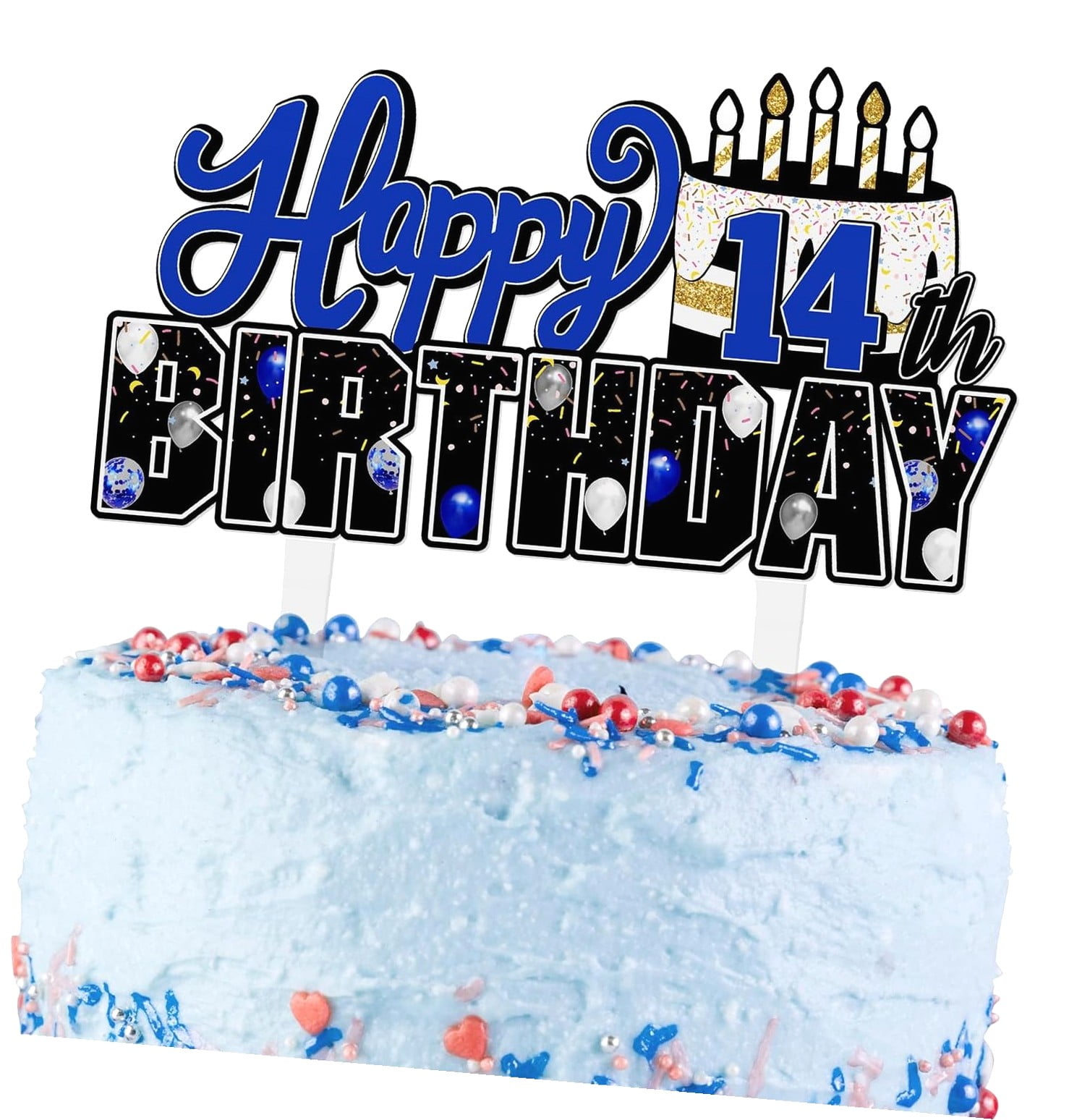 Hyjoy Happy 14th Birthday Blue Acrylic Cake Topper, Blue Theme Birthday ...