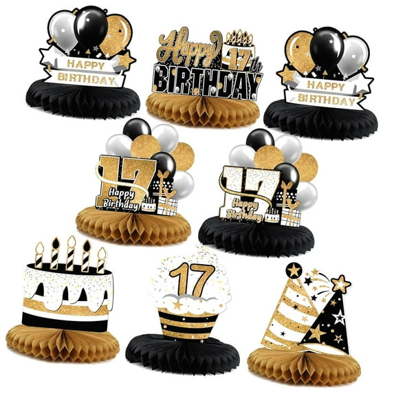 Hyjoy Happy 17th Birthday Paper Table Topper Centerpieces Set 8 Pcs ...