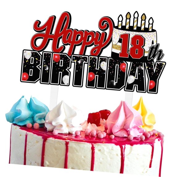 Hyjoy Happy 18th Birthday Red Acrylic Cake Topper, Red Theme Birthday ...