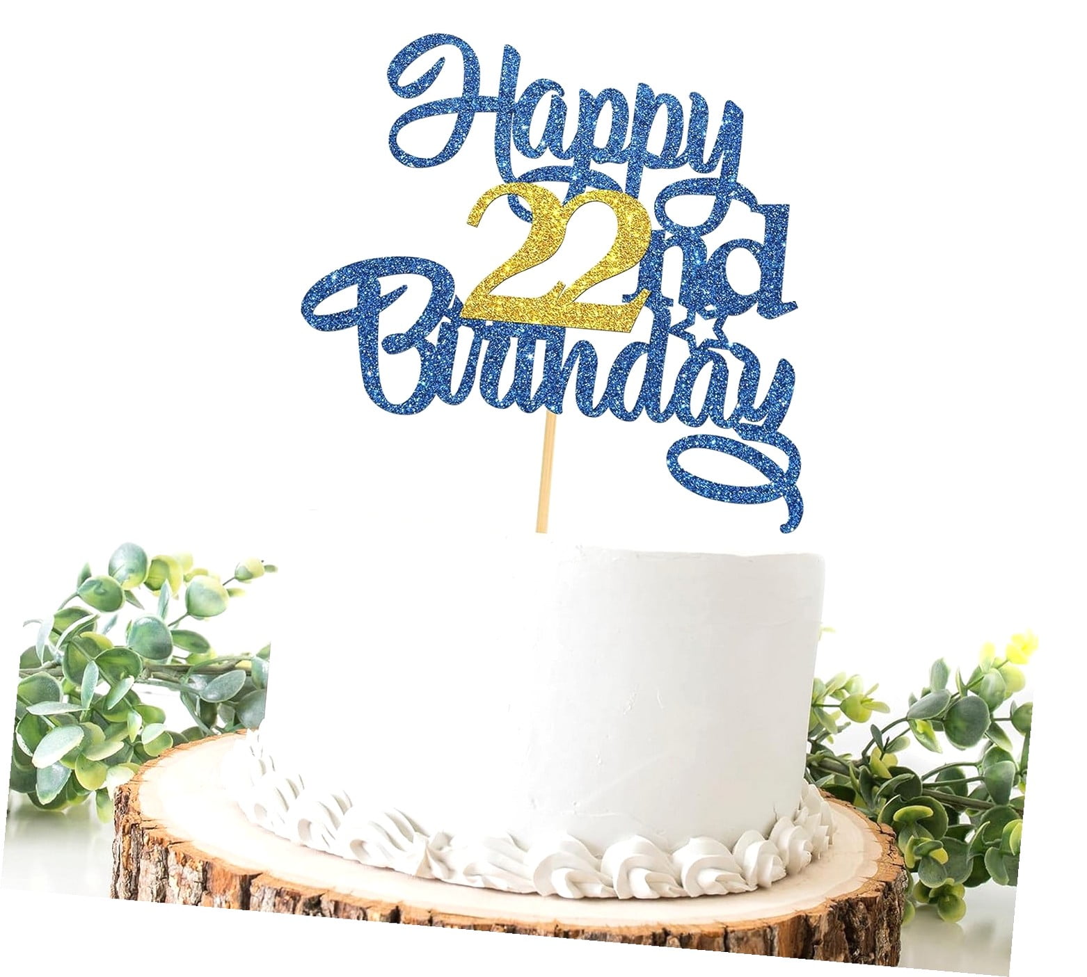 Hyjoy Happy 22nd Birthday Cake Topper, Blue Glitter Birthday Cake ...