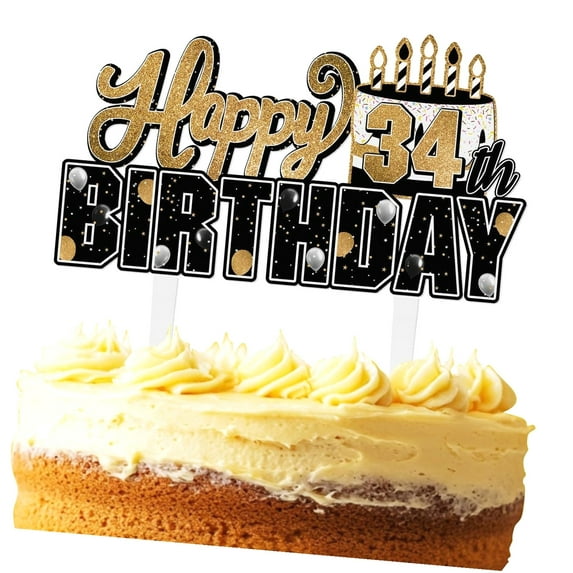 Hyjoy Happy 34th Birthday Acrylic Cake Topper, Themed Birthday Cheers ...