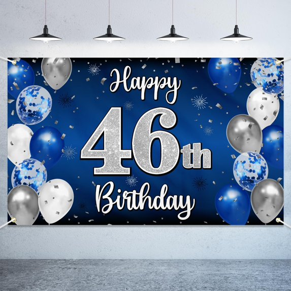Hyjoy Happy 46th Birthday Decorations, 46th Blue Silver Balloon Large ...