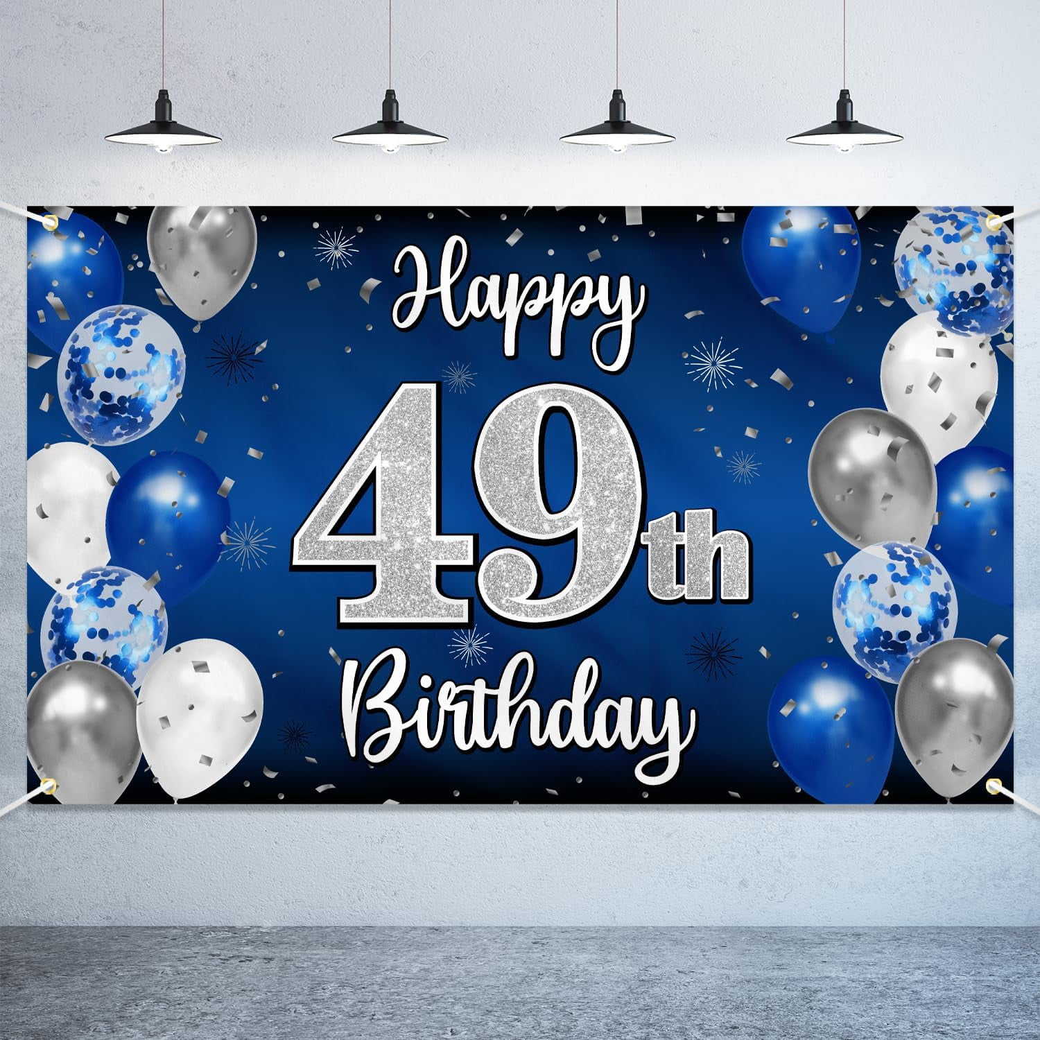 Hyjoy Happy 49th Birthday Decorations, 49th Blue Silver Balloon Large ...