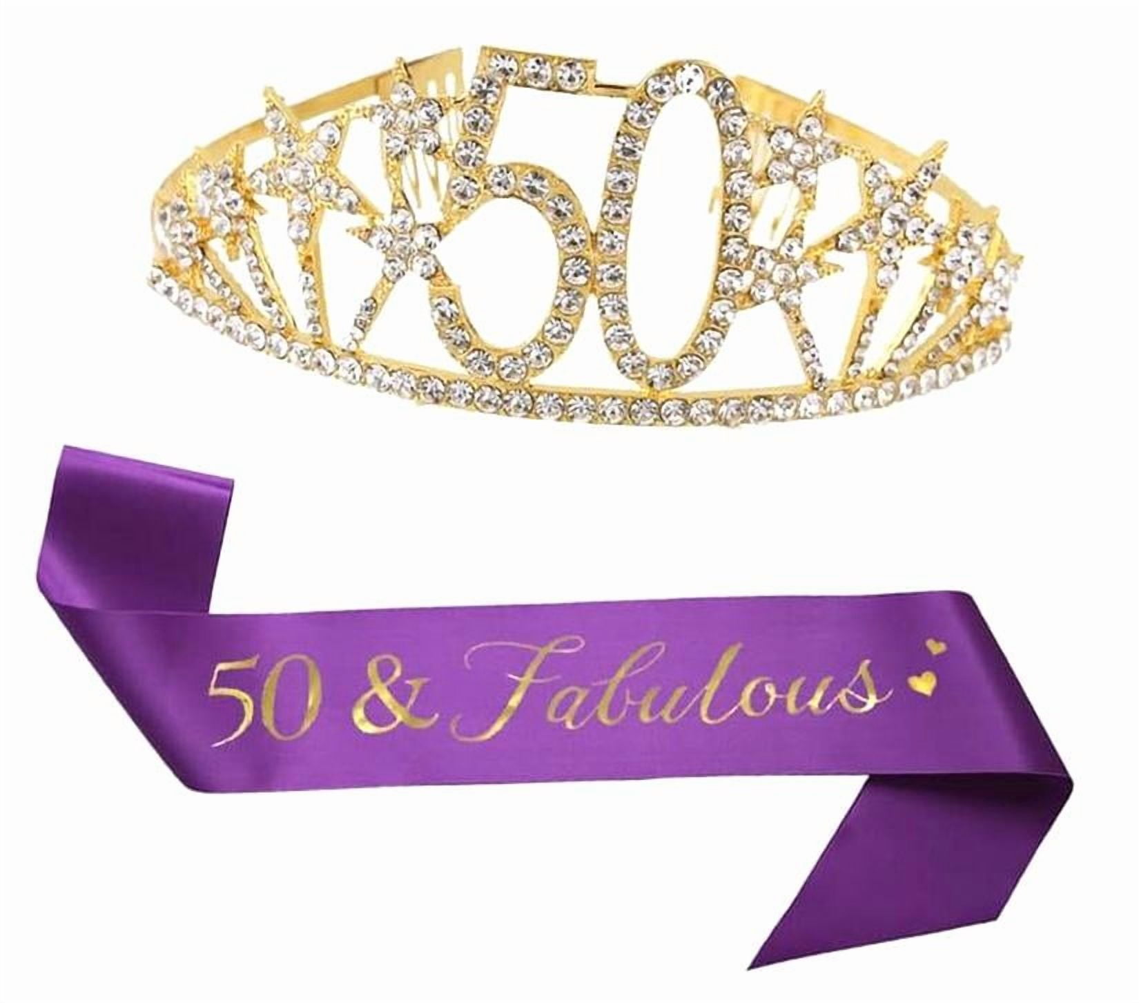 Hyjoy Happy 50th Birthday Tiara and Sash Crystal Rhinestone Birthday ...