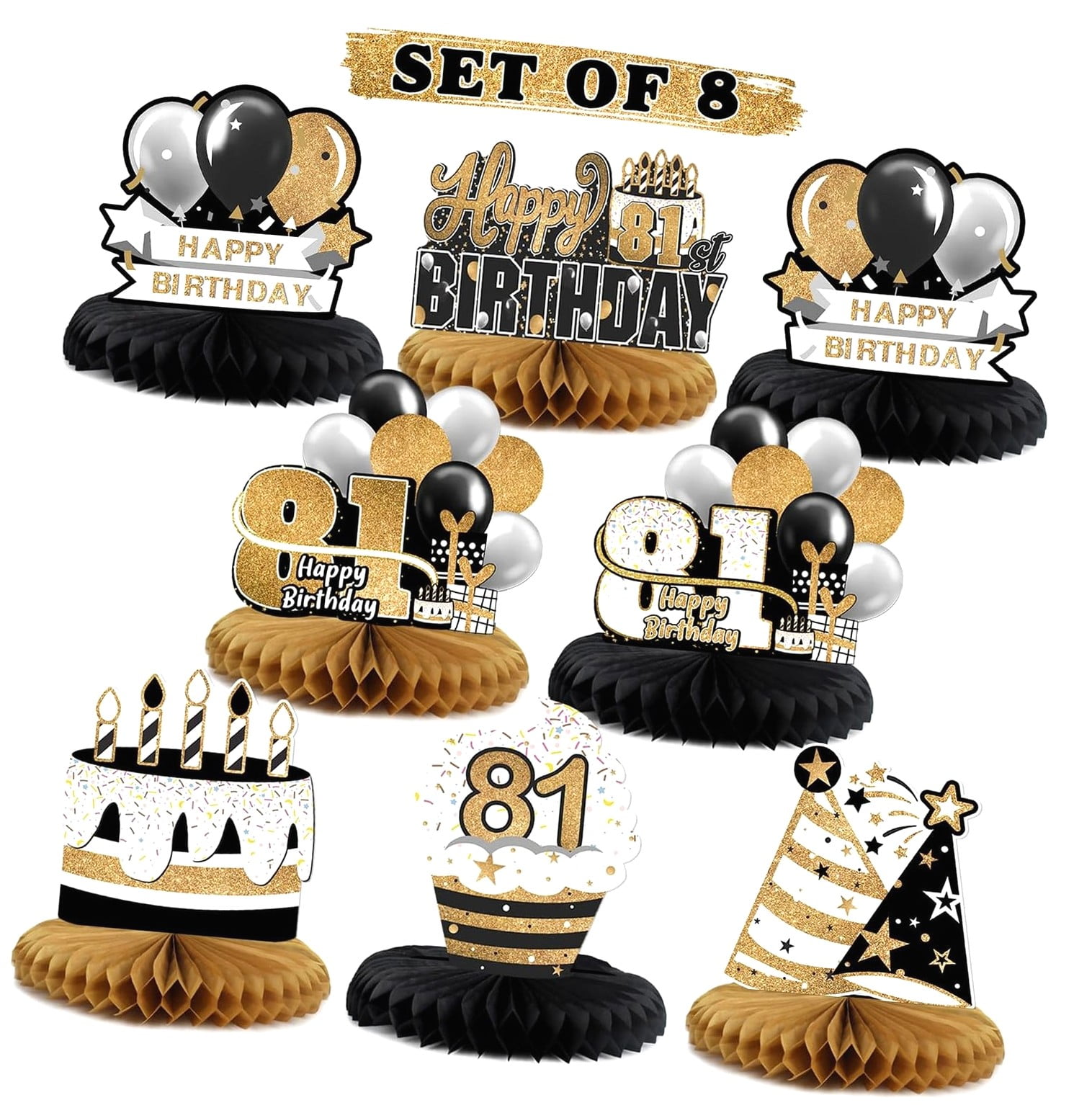 Hyjoy Happy 81st Birthday Decorations, 8 Pcs Table Topper Centerpieces ...